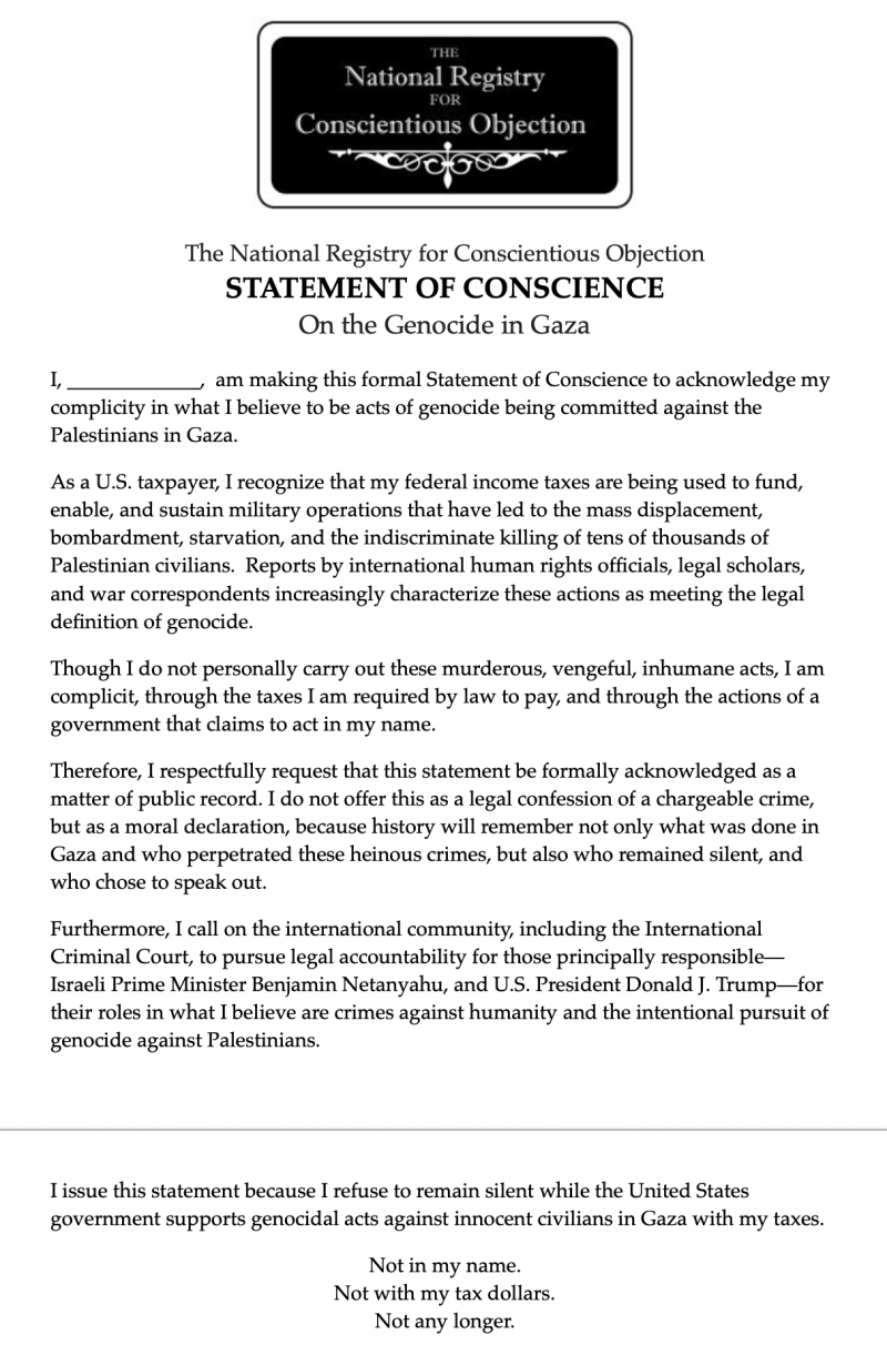 National Registry for Conscientious Objection | The Peace Abbey ...